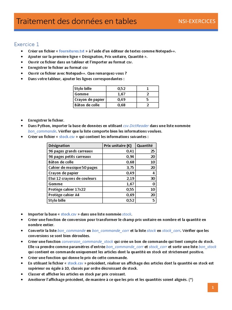 Exercices de traitement de données CSV | PDF | Données | Données ...