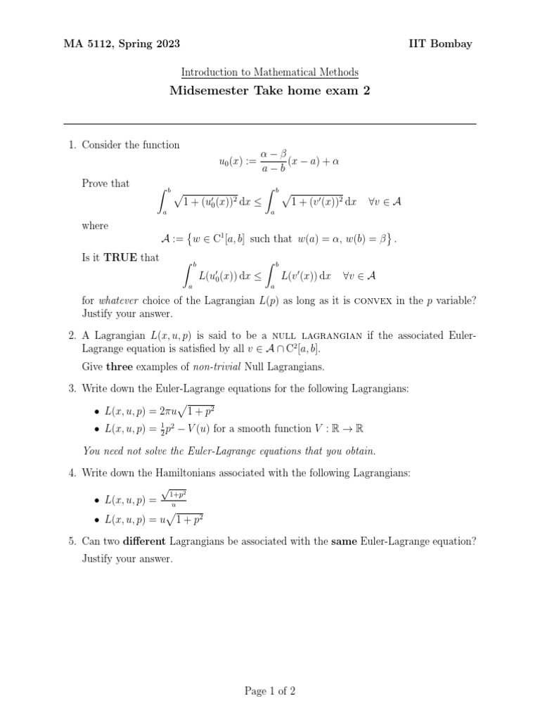 Midsem Q2 | PDF | Euler–Lagrange Equation | Lagrangian Mechanics
