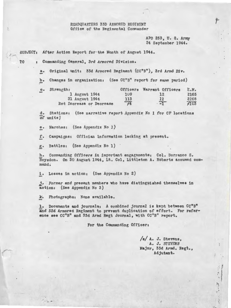 August 1944 After Action Report | PDF | Division (Military) | Armoured ...