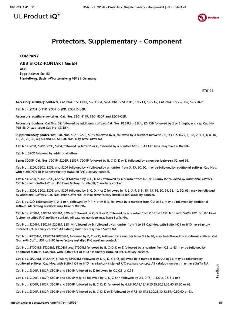 QVNU2.E76126 - Protectors, Supplementary - Component - UL Product IQ ...