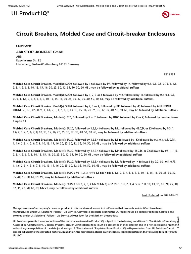 DIVQ.E212323 - Circuit Breakers, Molded Case and Circuit-Breaker Enclosures - UL Product IQ ...