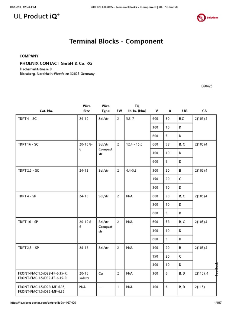 XCFR2.E60425 - Terminal Blocks - Component - UL Product IQ | PDF ...