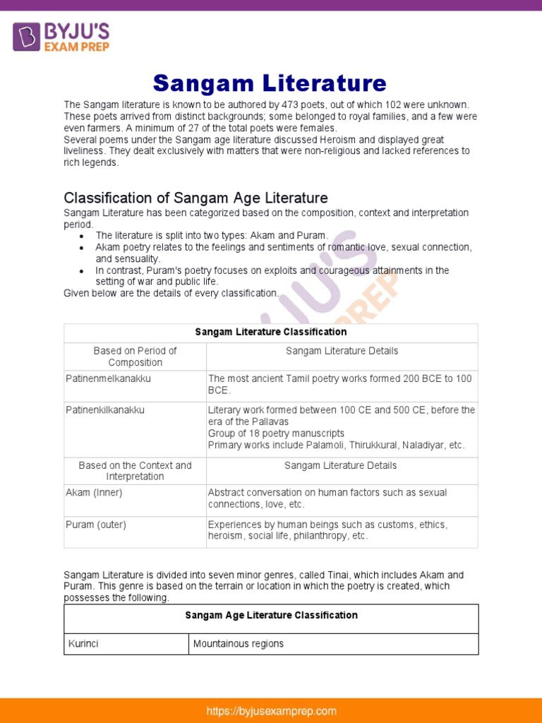 Sangam Literature Upsc Notes 51 | PDF | Languages Of Sri Lanka ...