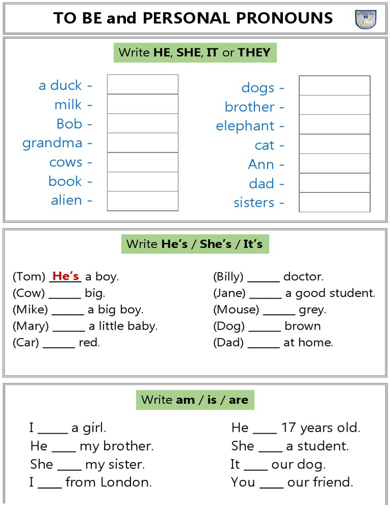 PERSONAL PRONOUNS AND VERB TO BE (Recuperado) | PDF
