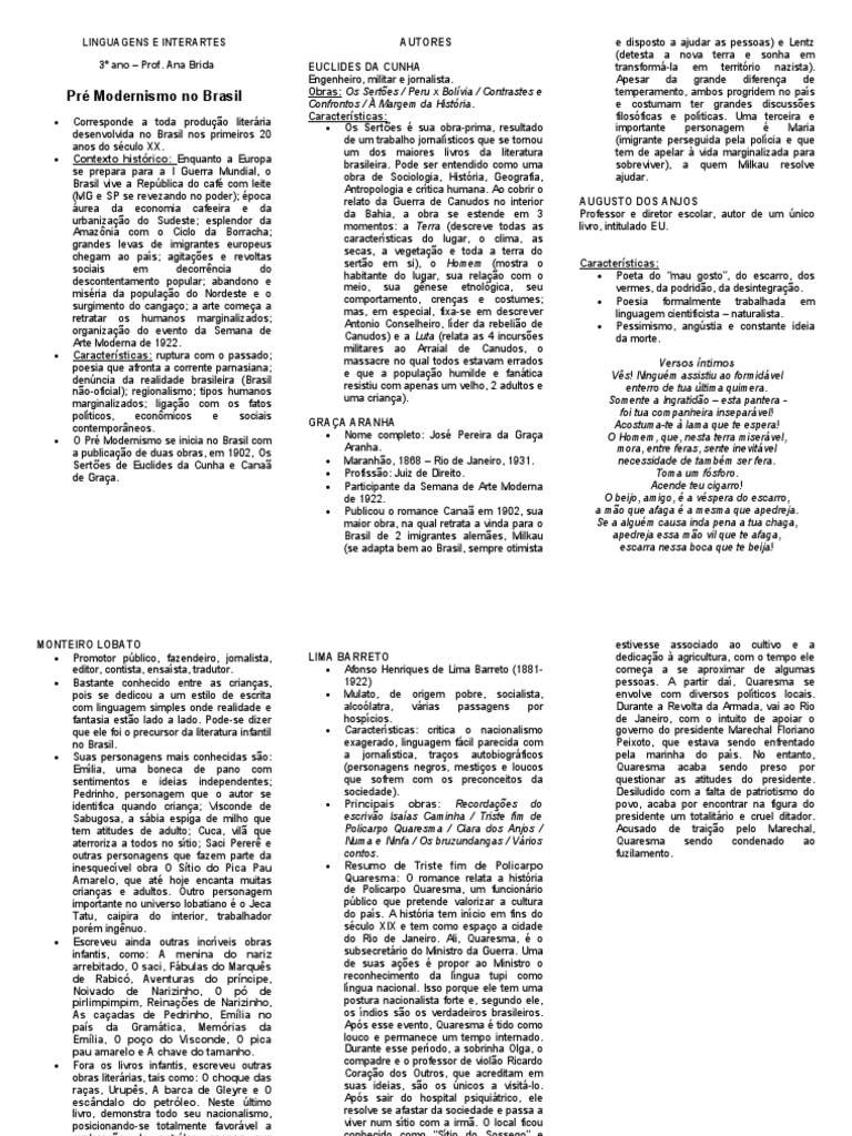 Pré Modernismo: Literatura Brasileira 1900-1922 | PDF | Brasil