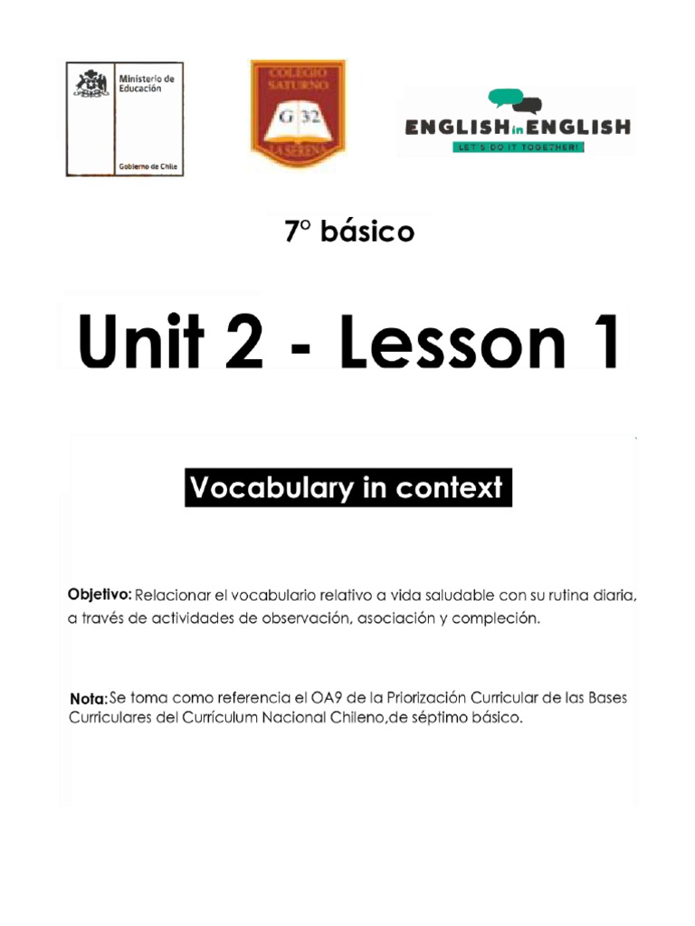 7° Básico - Unit 2 - Lesson 1 | PDF | Lunch | Food And Drink