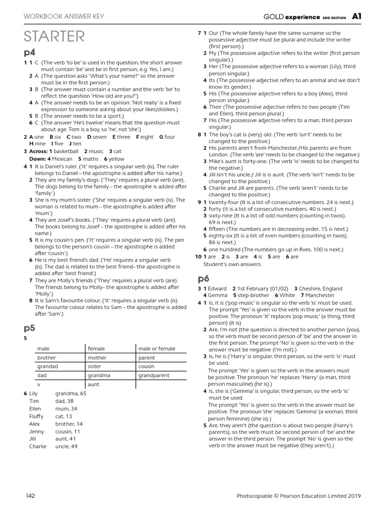 Gold Experience A1 - Workbook (Answer Key) | PDF | Grammatical Number ...