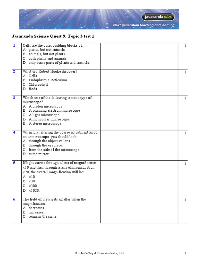 Cells and Microscope Practice Test | PDF | Cell (Biology) | Microscope