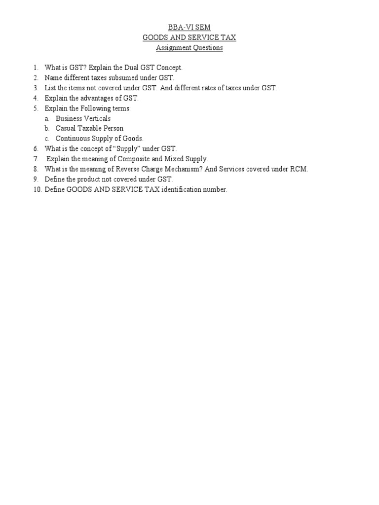 GST Assignment Questions. | PDF