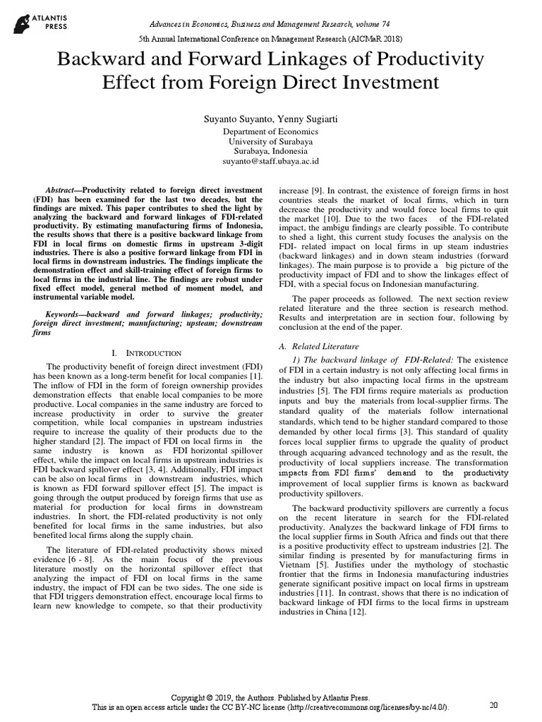 Backward and Forward Linkages of Productivity Effect From Foreign ...