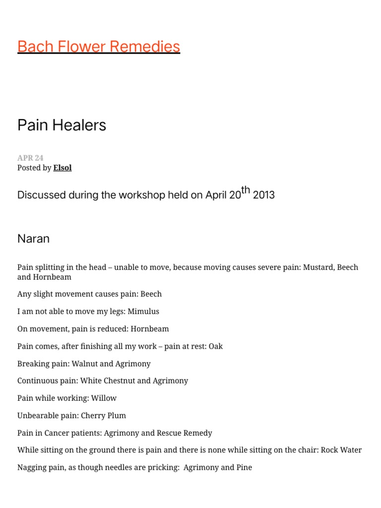 Pain Healers - Bach Flower Remedies | PDF | Clinical Medicine