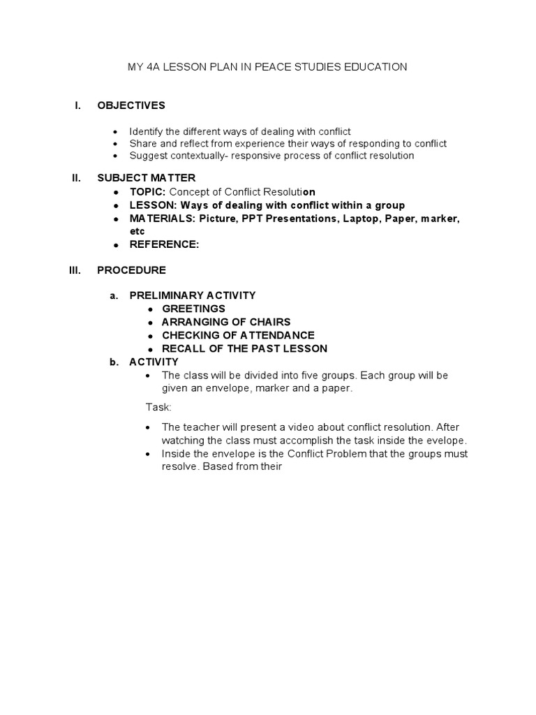 My 4a Lesson Plan in Peace Studies Education | PDF | Career & Growth