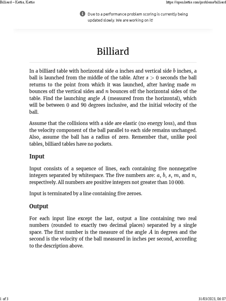 Billiard - Kattis, Kattis | PDF