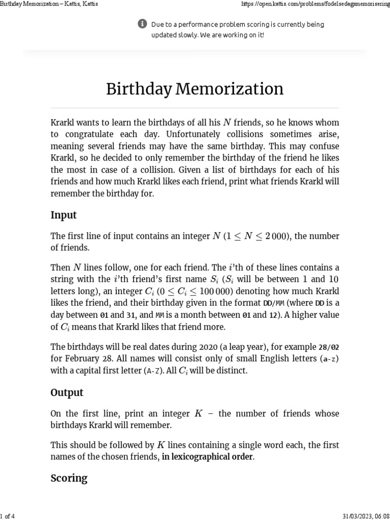 Birthday Memorization - Kattis, Kattis | PDF | Computer Programming ...