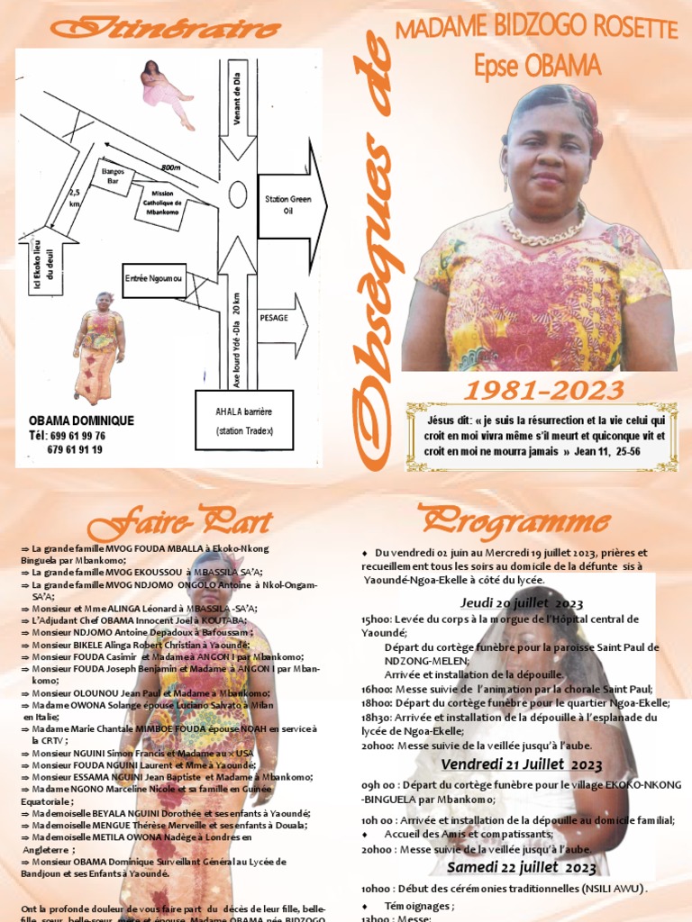 Programme Des Obsèque Madame OBAMA Rosette Final | PDF