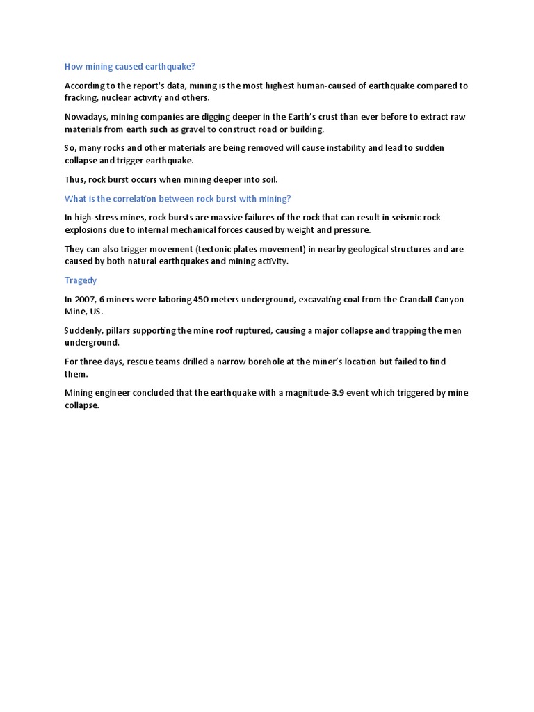 How Mining Caused Earthquake Pdf