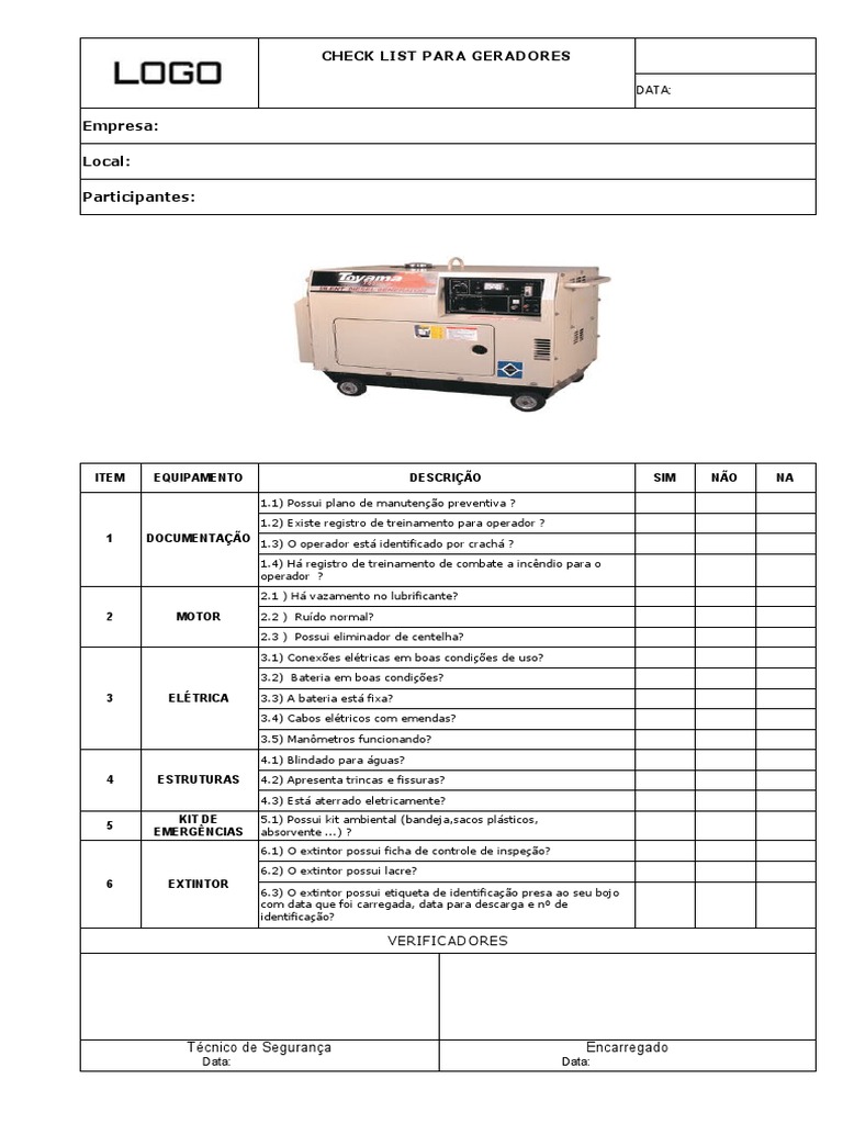 Check List Para Geradores Elétricos.xls | PDF