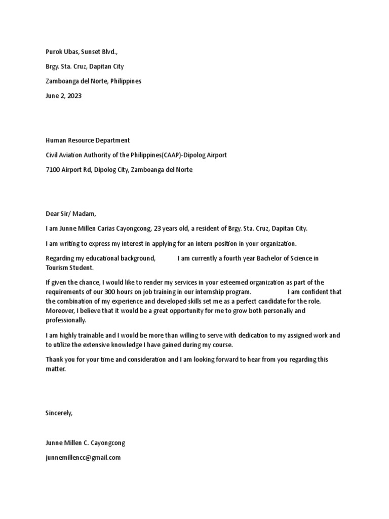 Cayongcong_CAAP Application Letter | PDF