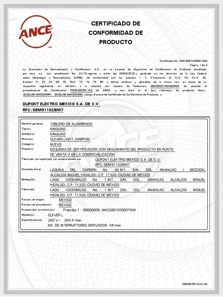 Certificado-Tablero-de-Alumbrado | PDF | México
