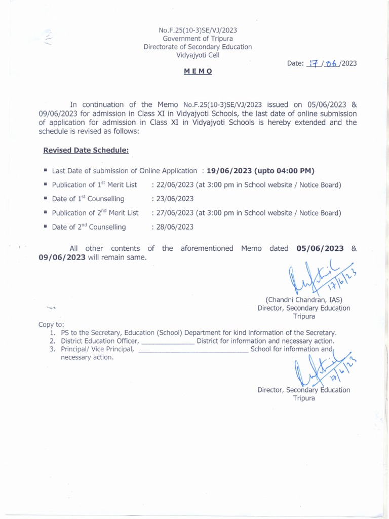 Revised Date Schedule Class XI Online Admission | PDF
