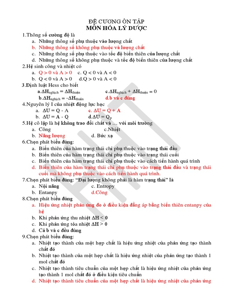 De Cuong Hoa Ly Duoc-He Lien Thong-Dh Dai Nam | PDF