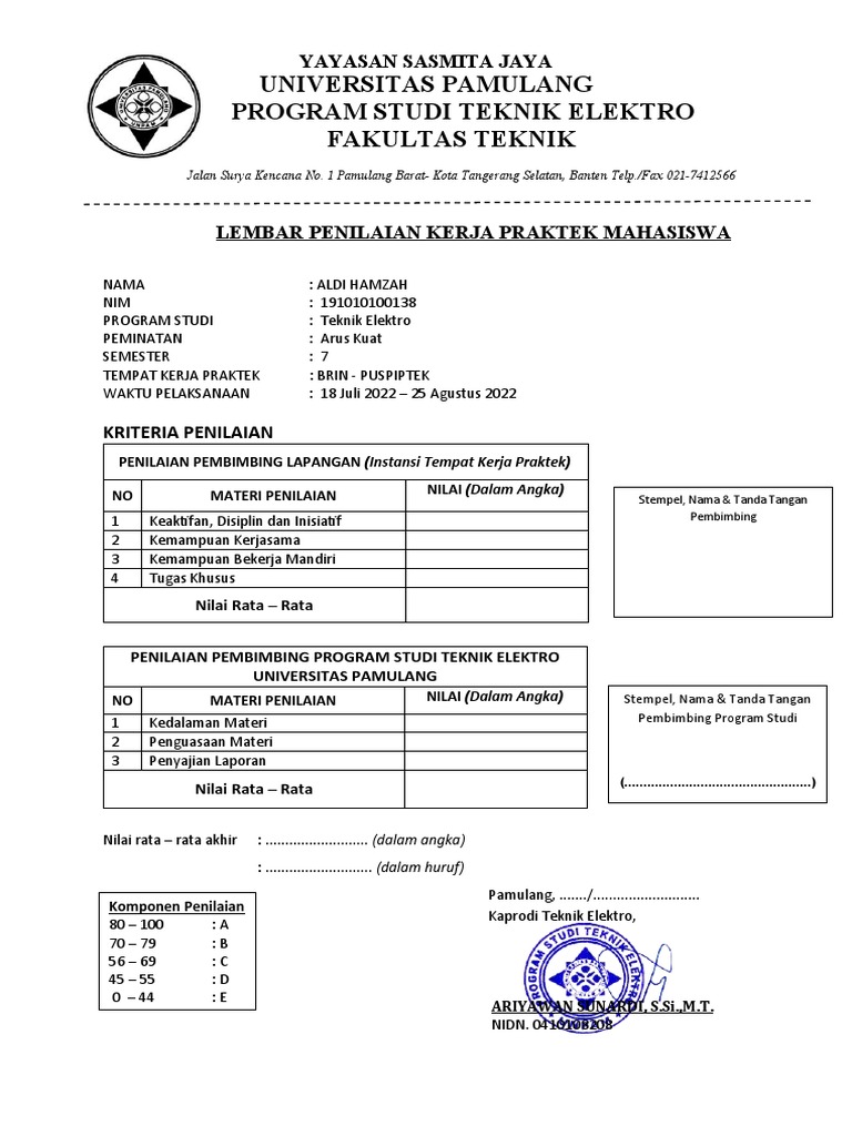 format penilaian KP Aldi | PDF