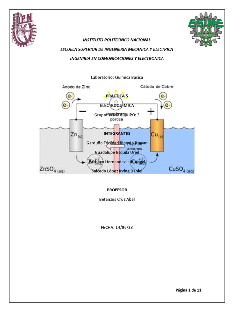 PRACTICA 5 ELECTROQUIMICA | PDF | Electrodo | Redox