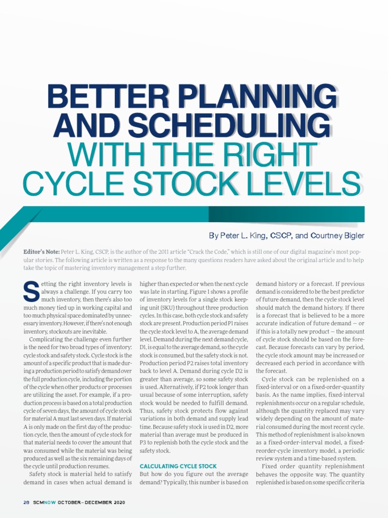 Better Planning and Scheduling With The Right Cycle Stock Levels | PDF ...