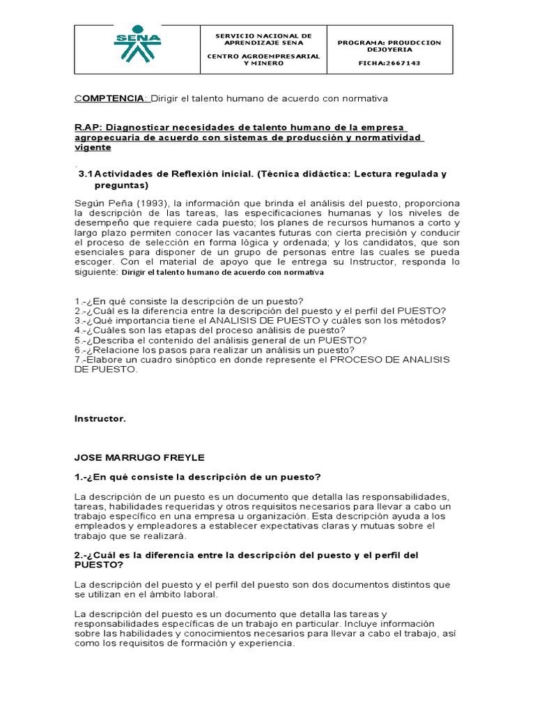 ACTIVIDAD DE REFLEXION INICIAL 2667143 5443 | PDF | Aprendizaje | Gestión de recursos humanos
