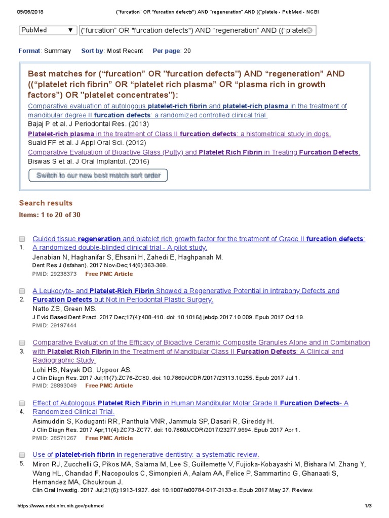 ("Furcation" OR - Furcation Defects - ) AND "Regeneration" AND ...