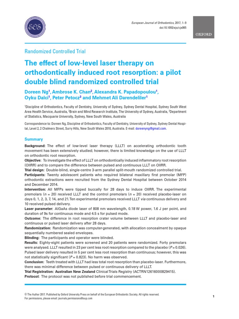 The Effect Of Low Level Laser Therapy On Orthodontically Induced Root Resorption Ng 17 Pdf