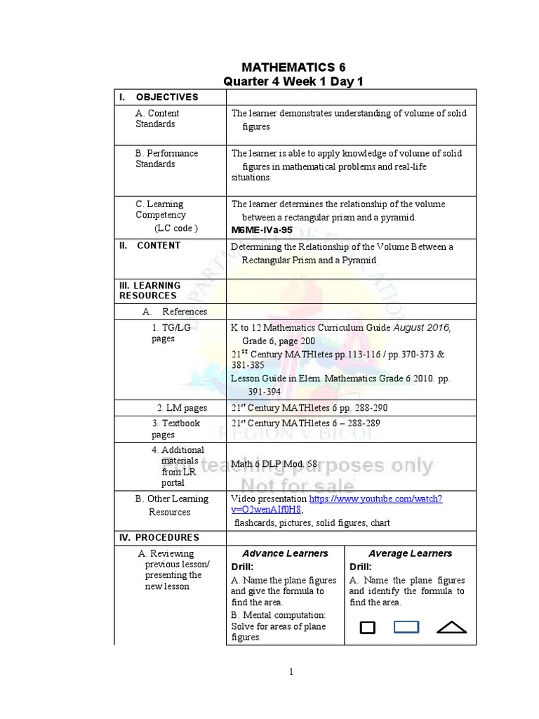 Math6 q4 w1 | PDF | Volume | Sphere