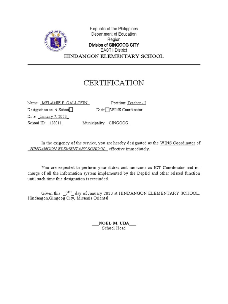 Certificate of Coordinatorship | PDF