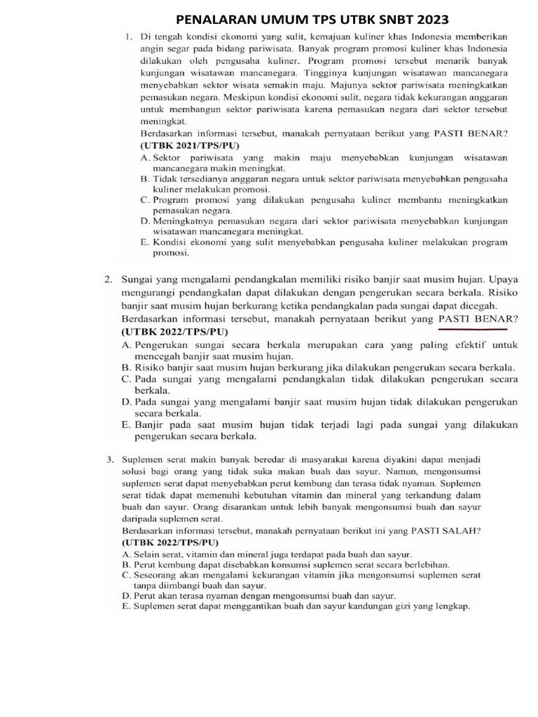 (Soal) Penalaran Umum TPS Utbk SNBT 2023 | PDF