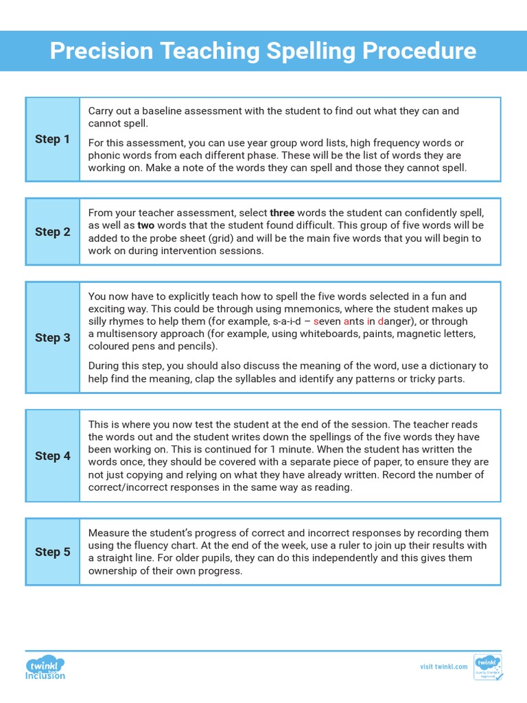 Precision Teaching Procedure (Spelling) | PDF | Linguistics | Cognitive ...