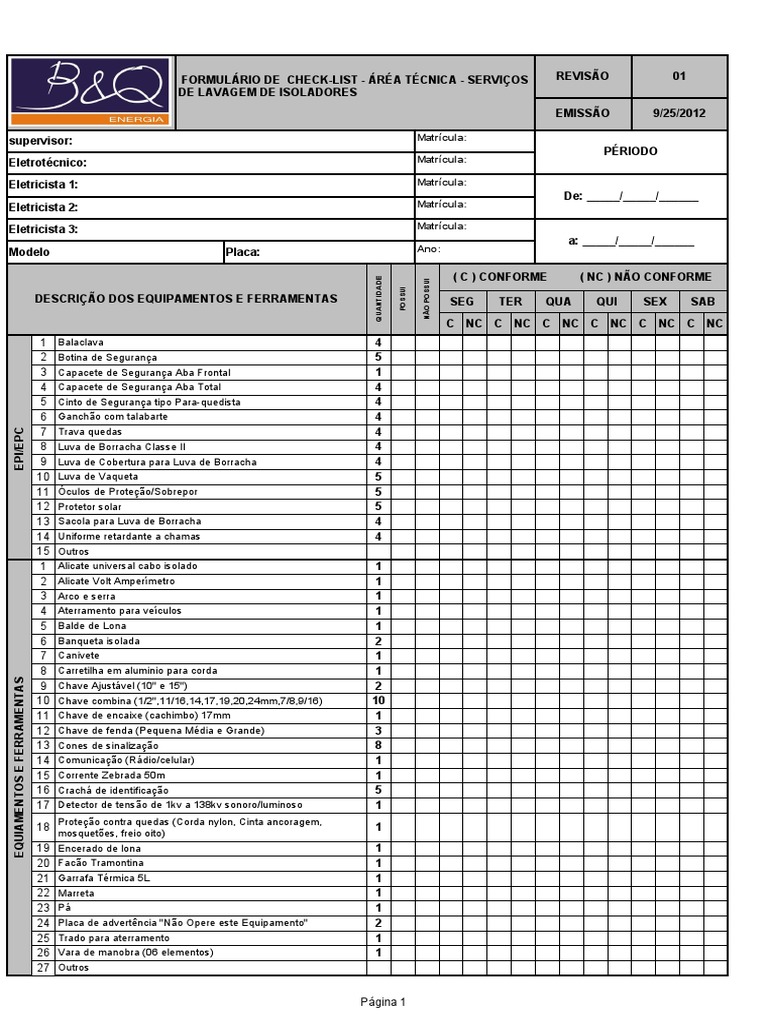 Formulário Check List Linha Viva | PDF | Eletricista | Placa de ...
