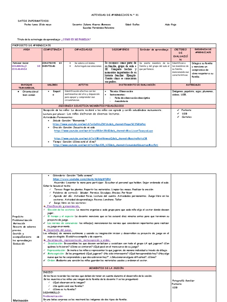 Sesion de Aprendizaje para 5 Años | PDF | Aprendizaje | Evaluación