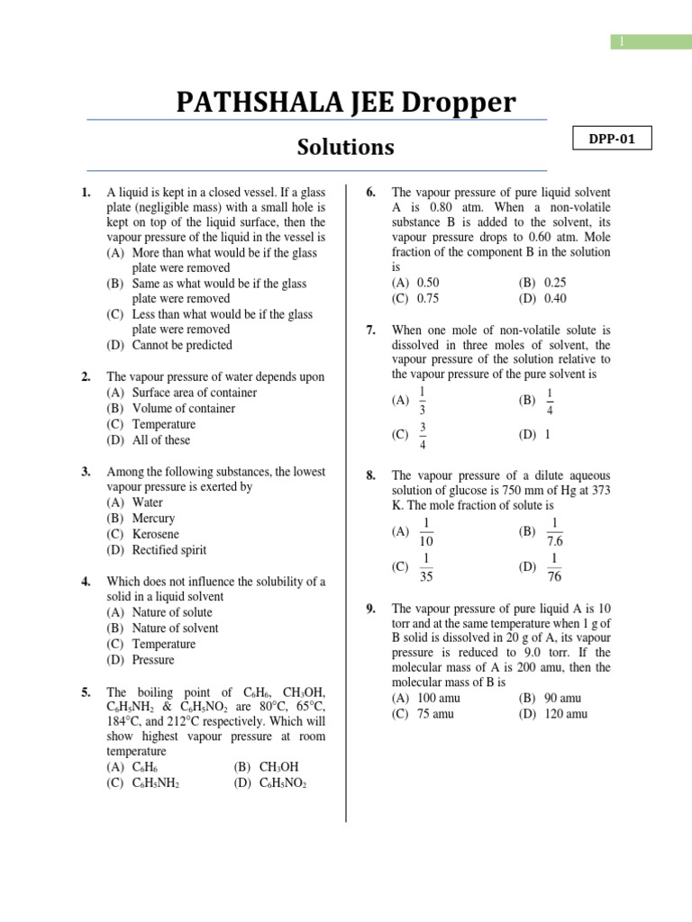 Solutions DPP 1 | PDF | Vapor | Pressure