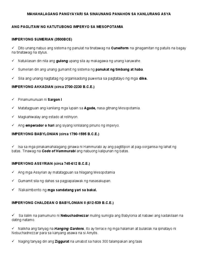 Mahahalagang Pangyayari Sa Sinaunang Panahon Sa Kanlurang Asya | PDF