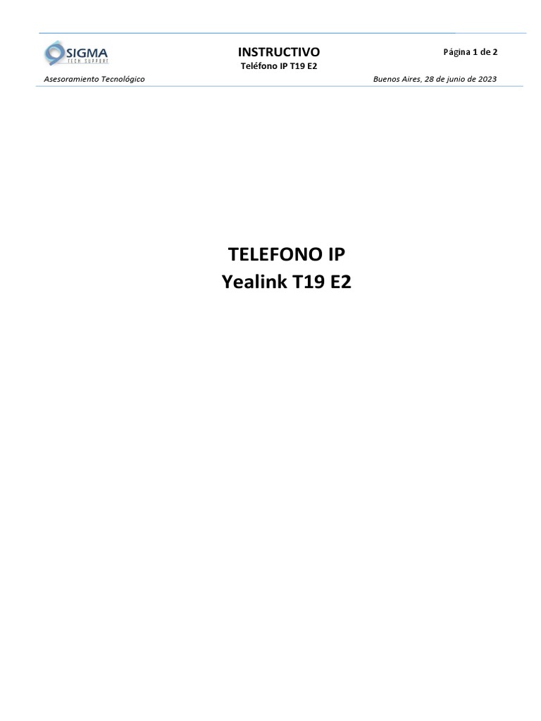 Instructivo Telefono Yealink T19 E2 | PDF | Internet | Red de área amplia