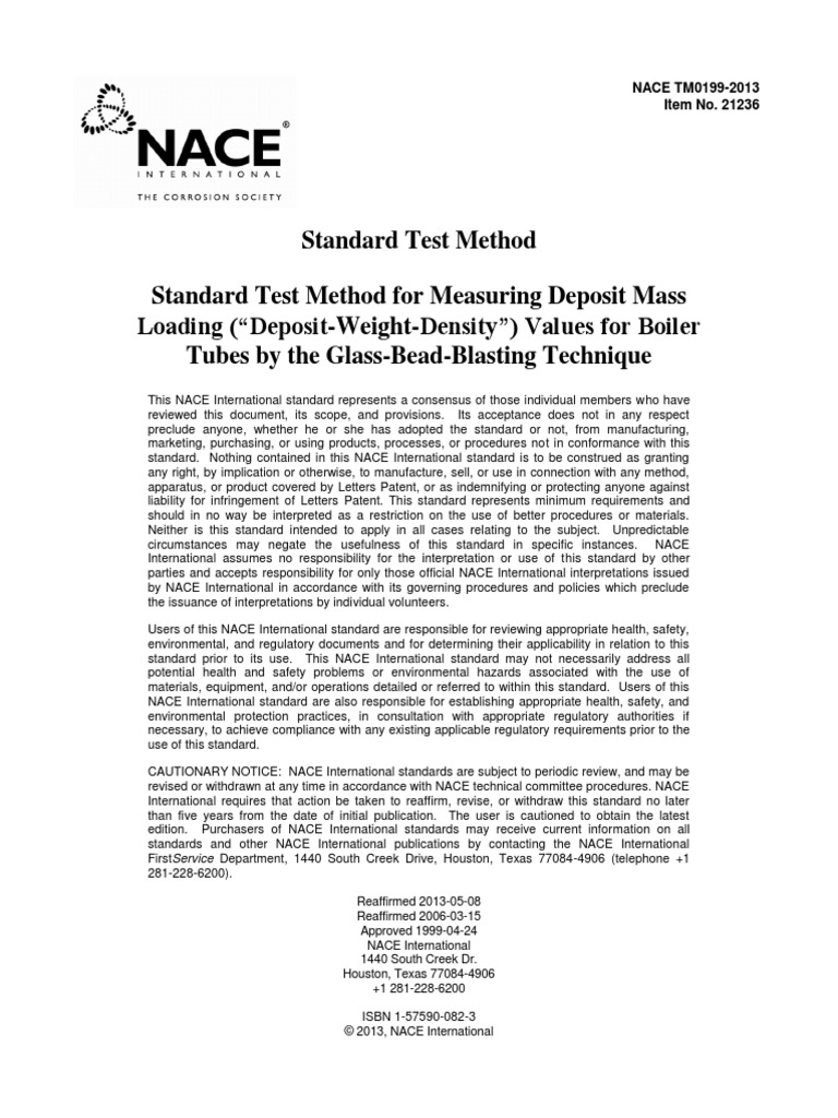 NACE - Standard Test Method For Measuring Deposit Mass | PDF ...