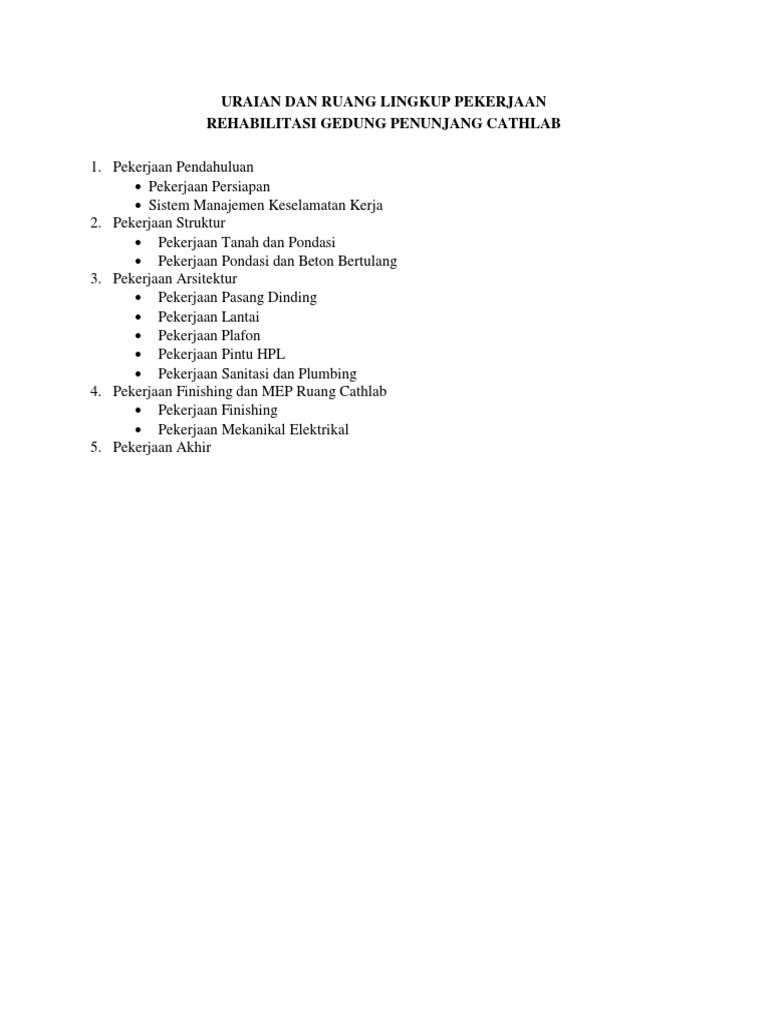 Rehabilitasi Gedung Cathlab: Rincian Pekerjaan | PDF | Komputer ...
