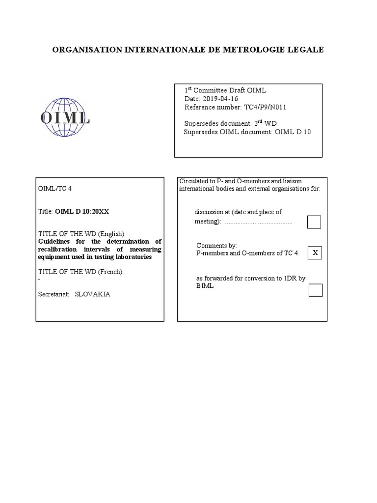 TC4 - P9 - N011 - Revision of OIML D10 - 1CD - Clean | PDF ...