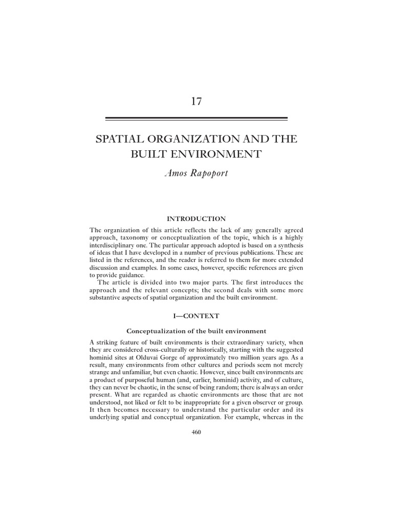 Amos Rapoport - Spatial Organization and The Built Environment | PDF | Space | Communication