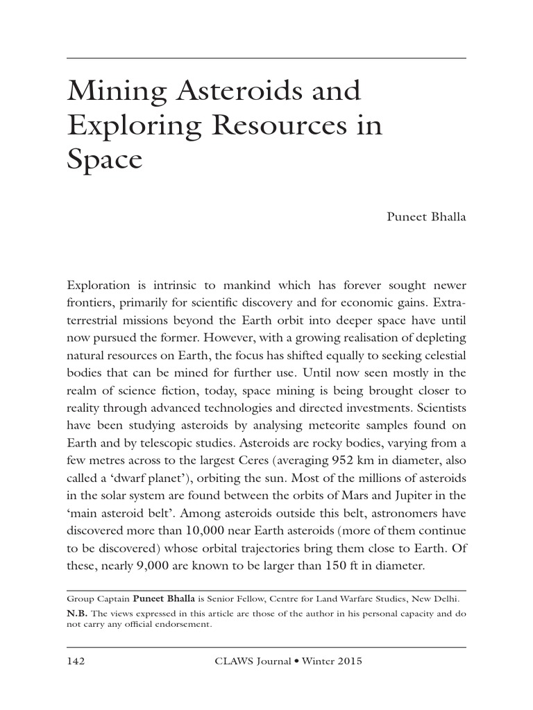 Mining Asteroids and Exploring Resources in Space: Puneet Bhalla | PDF ...