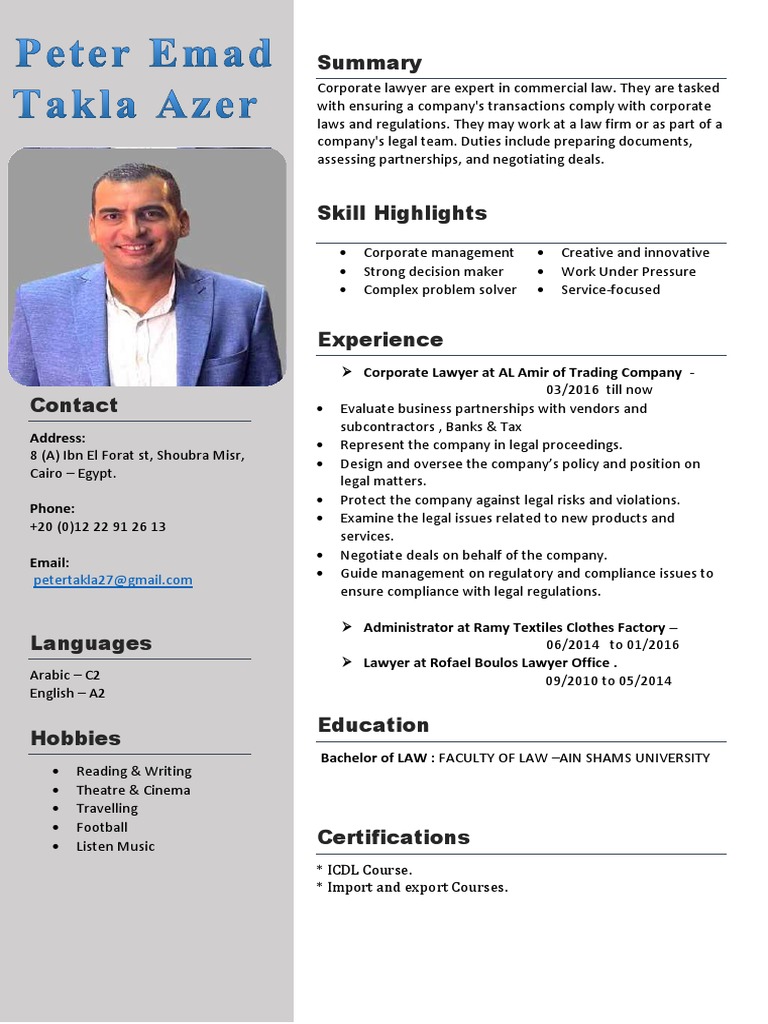 Peter Emad CV | PDF | Lawyer | Justice