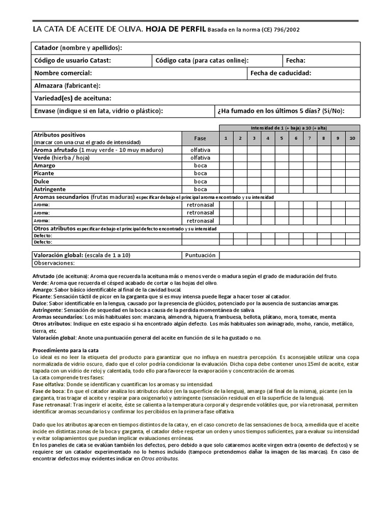 Ficha de CATA DE ACEITE DE OLIVA | PDF | Aceite de oliva | Comida y bebida