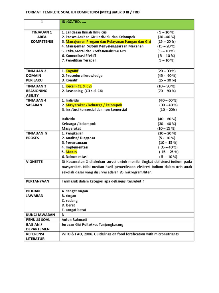 Tanjung Karang Format Templete Soal Uji Kompetensi (MCQ) Untuk D III TRD | PDF | Kesehatan ...