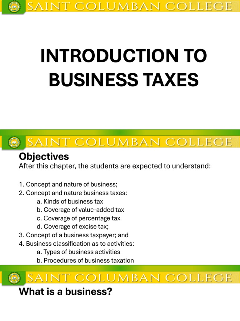 1 Introduction To Business Taxes | PDF | Taxes | Value Added Tax