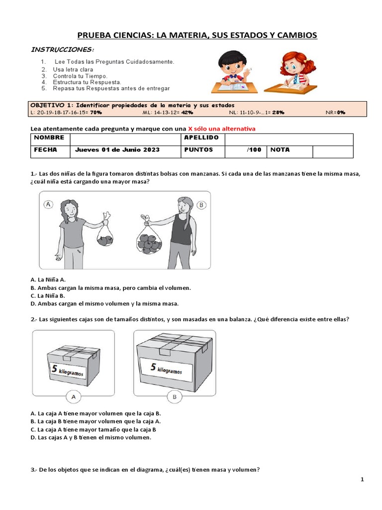 Prueba de Ciencias: Materia y Cambios | PDF | Gases | Importar